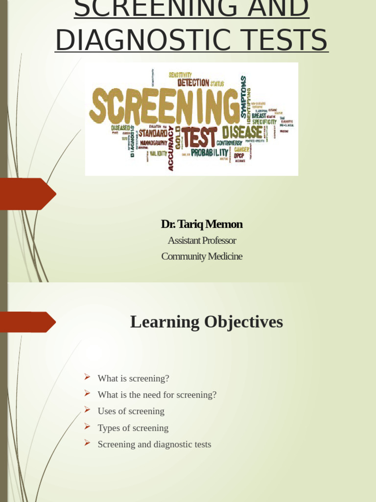 Screening and Diagnostic Tests Overview | PDF | Sensitivity And ...