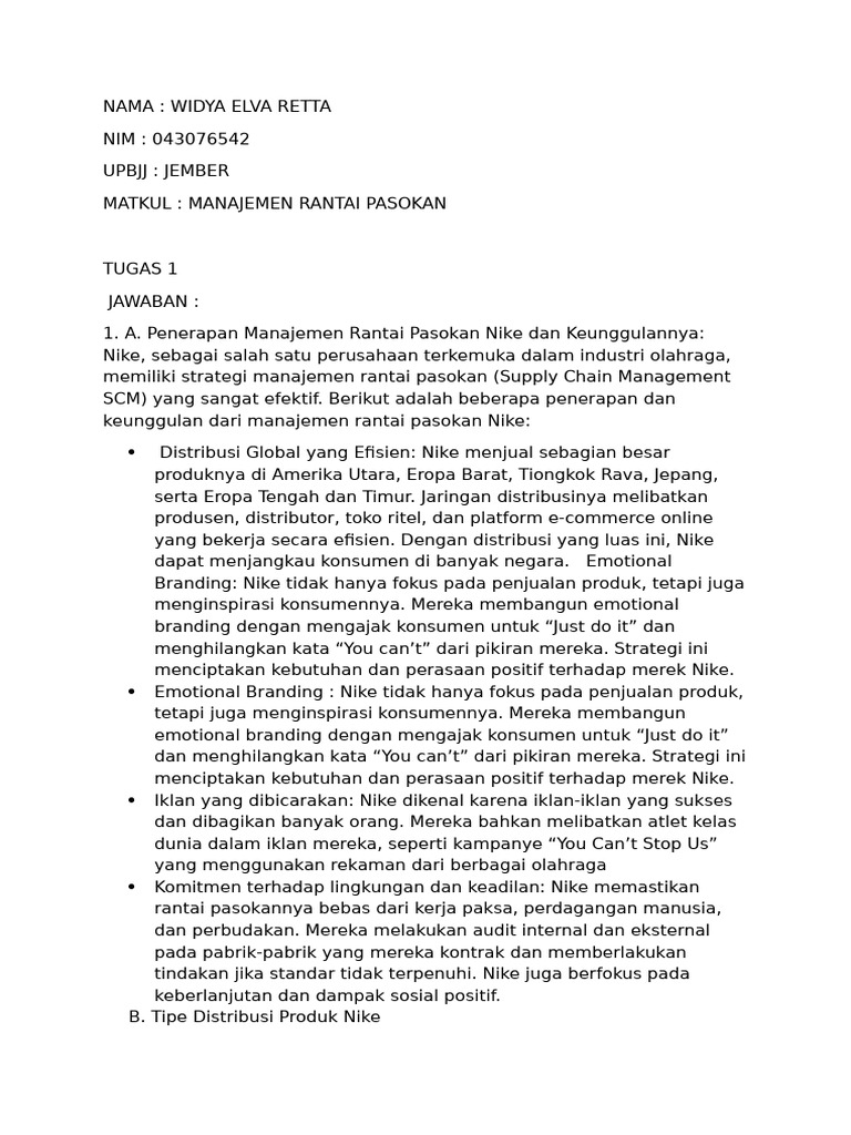 Tugas 1 Manajemen Rantai Pasokan | PDF