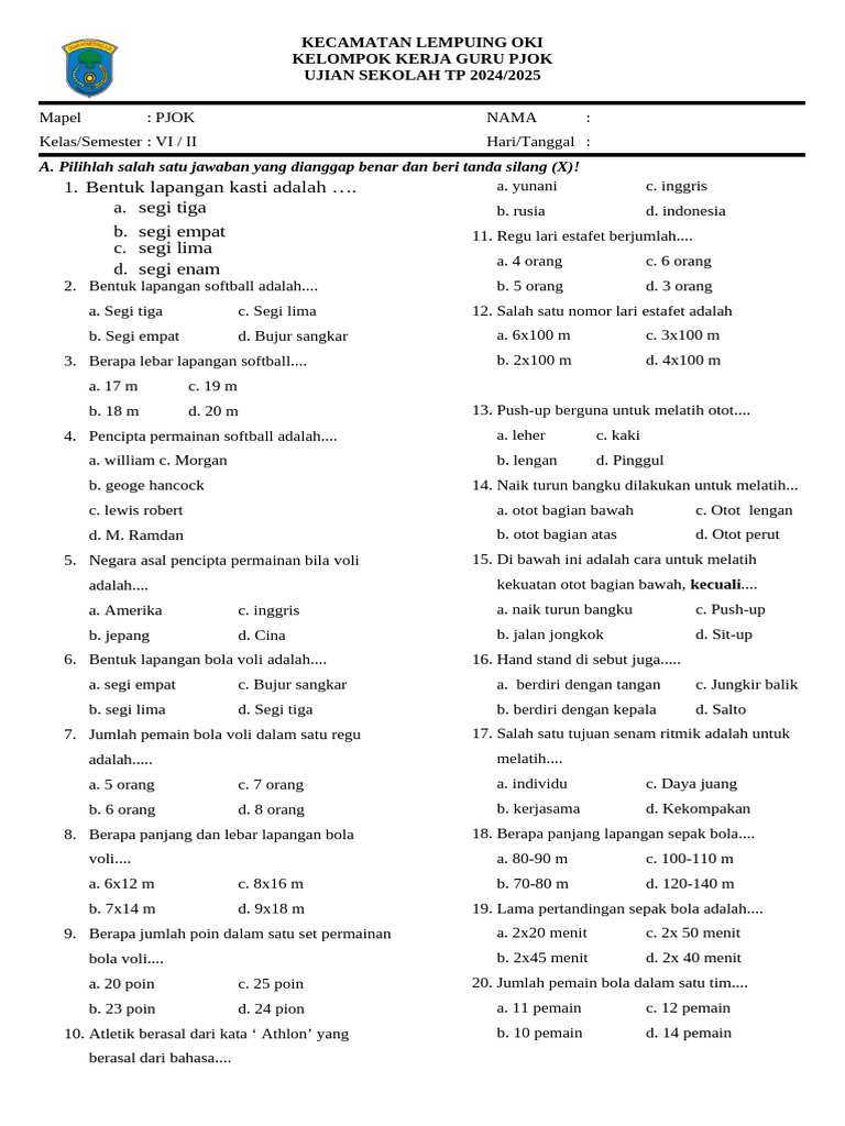 Soal PAS Kelas 6 SMT II | PDF