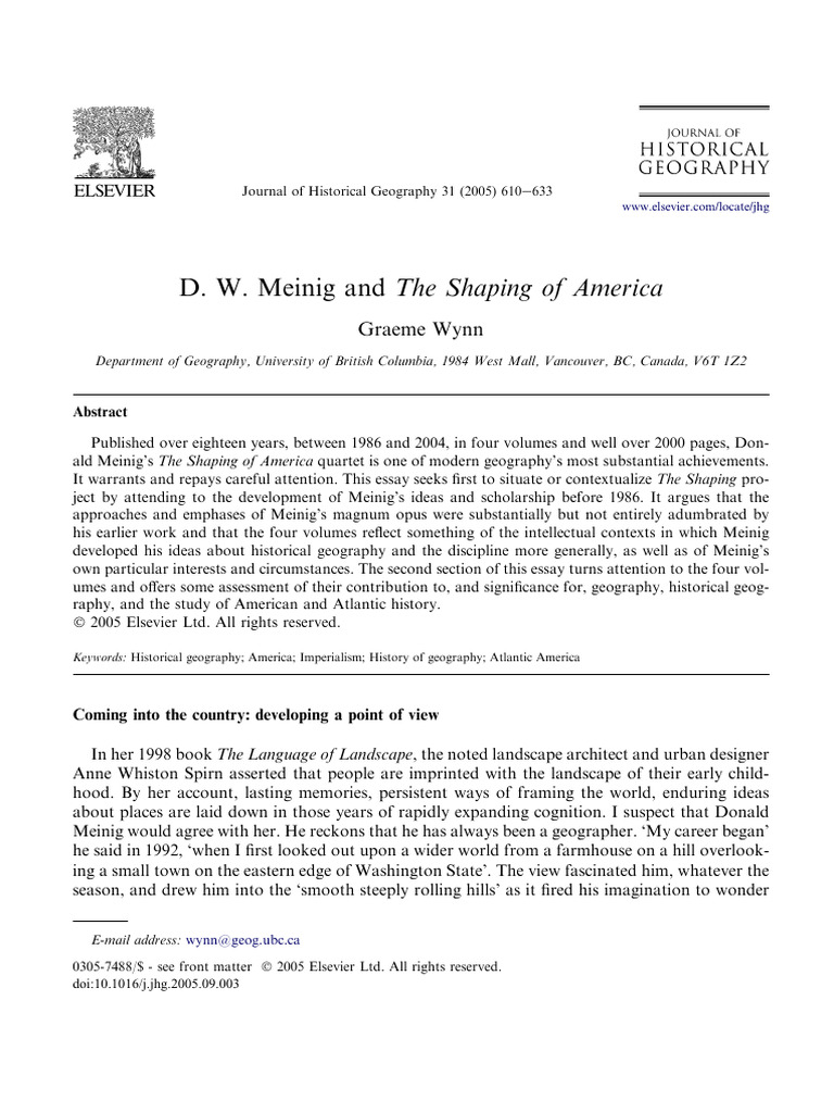 D. W. Meinig and the Shaping of America | PDF | Geography | Liberal ...