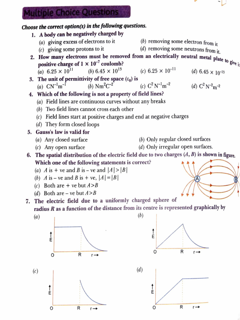 MCQ - Electric Charges and Fields | PDF | Force | Dipole