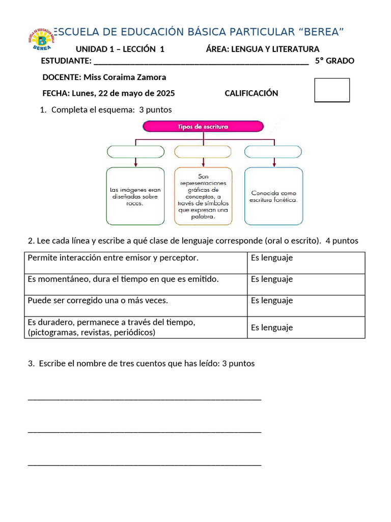 Actividades de Lengua y Literatura 5º Grado | PDF