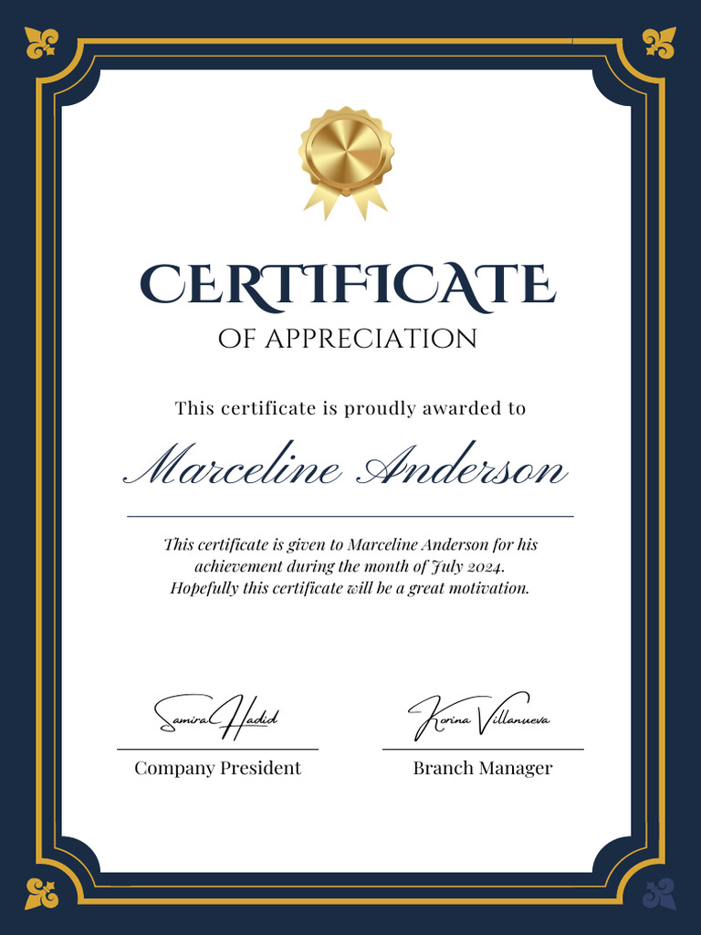 Blue and Gold Patterned Appreciation Certificate | PDF