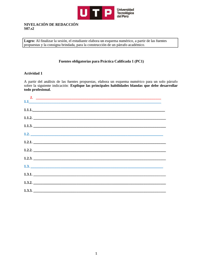 S07.s2-Práctica Calificada 1. Esquema (Material de Actividades) | PDF