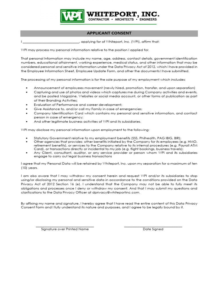 Applicant Consent (English) Revised 2 | PDF | Identity Document | Consent