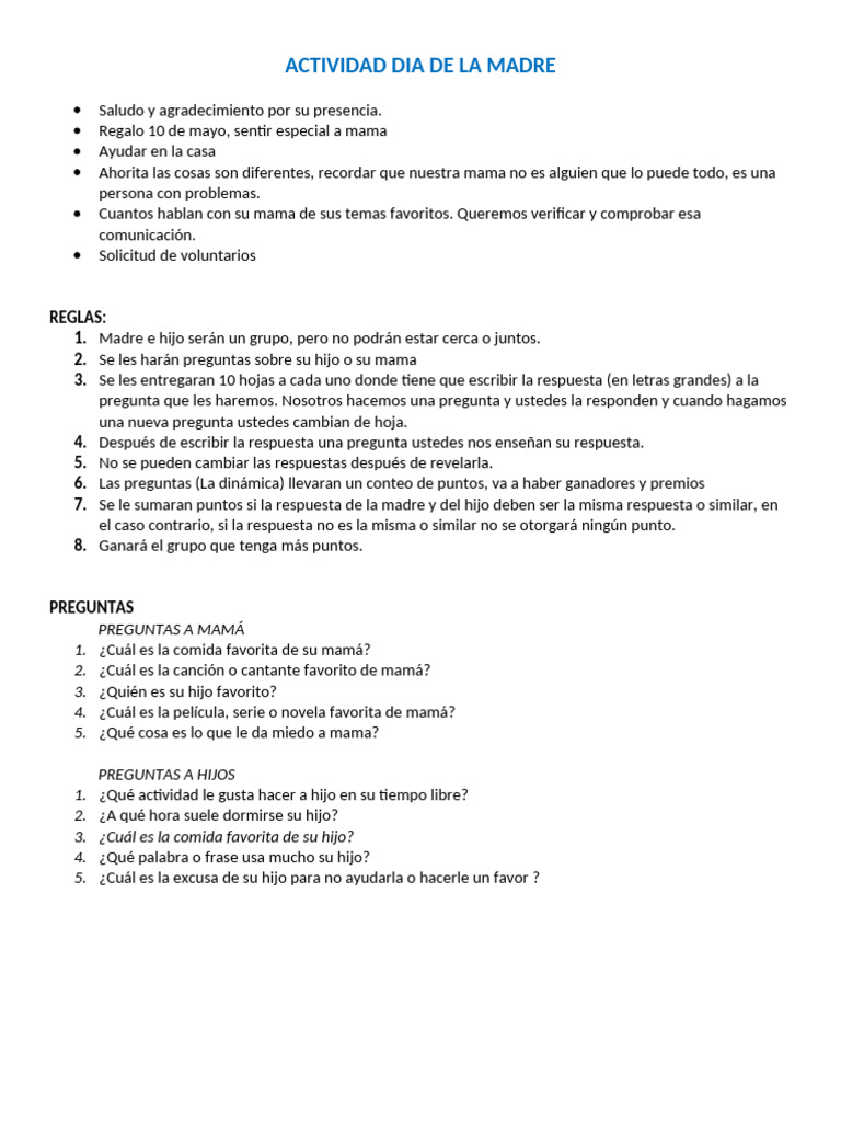ACTIVIDAD DIA DE LA MADRE | PDF