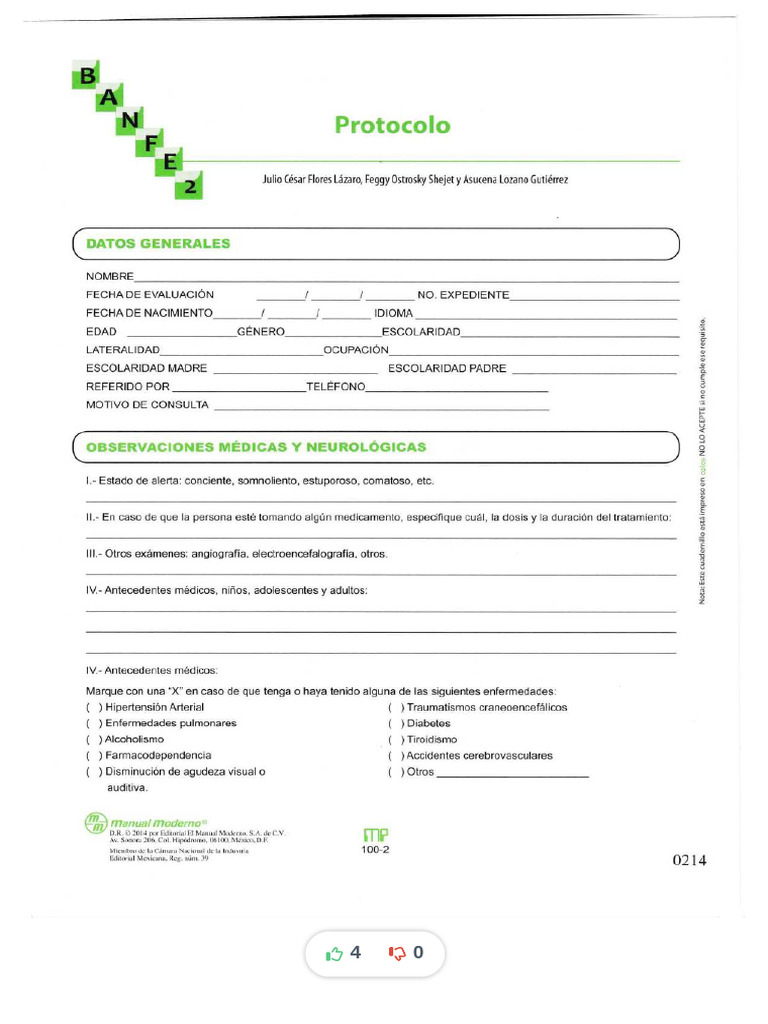 Protocolo Bateria Banfe 2 Protocolo Evaluacion y Aplicacion Compress | PDF