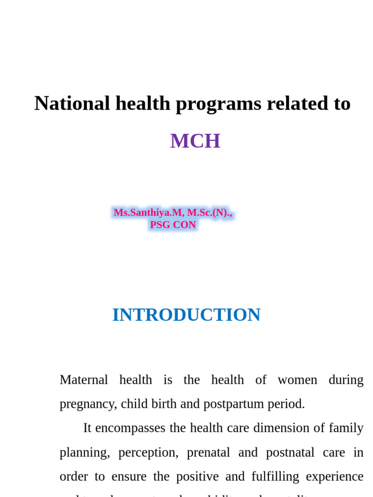 National Health Programs Related To MCH Final | PDF | Abortion | Maternal Health