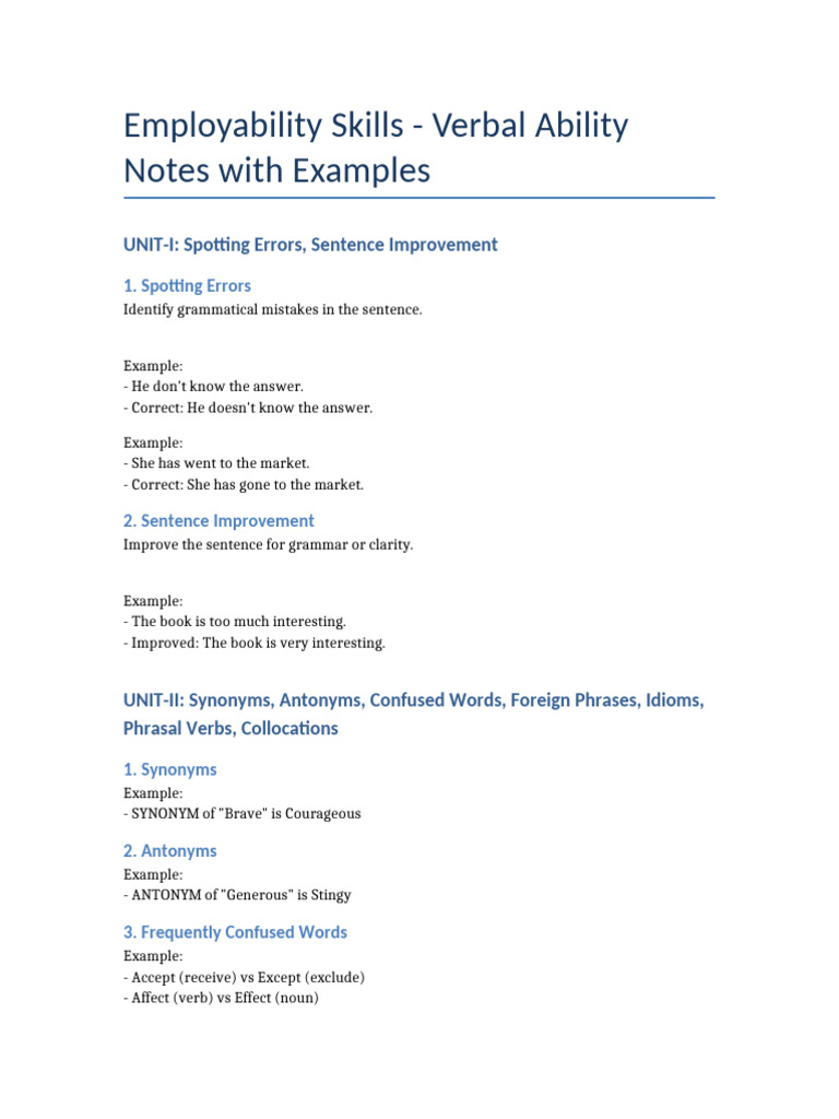 Employability Skills Verbal Ability | PDF