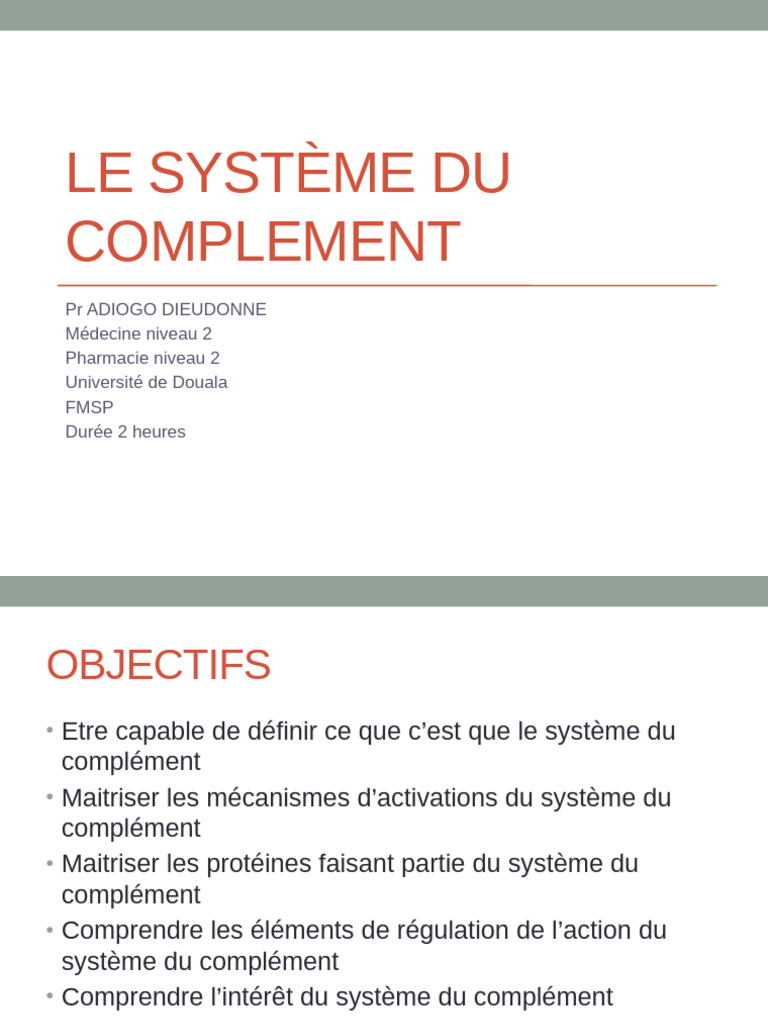 Cours Le Système Du Complement | PDF | Système du complément | Immunoglobuline G
