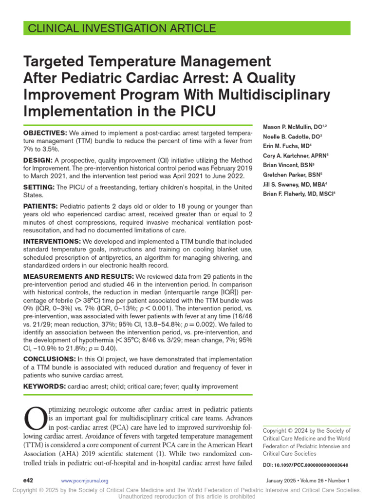 Targeted Temperature Management After Pediatric Cardiac Arrest - A ...