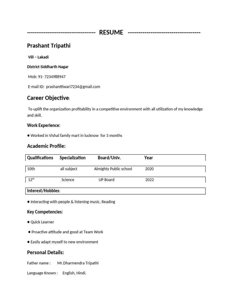 Prashant Tiwari Resume | PDF