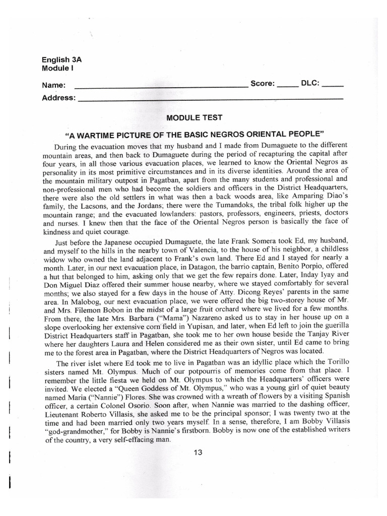 Eng 3 Module I Test Pdf