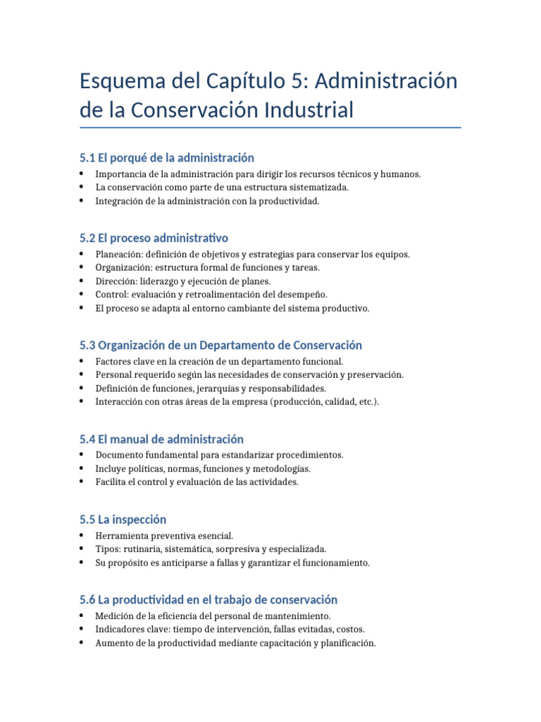 Esquema Capitulo 5 Administracion Conservacion | PDF