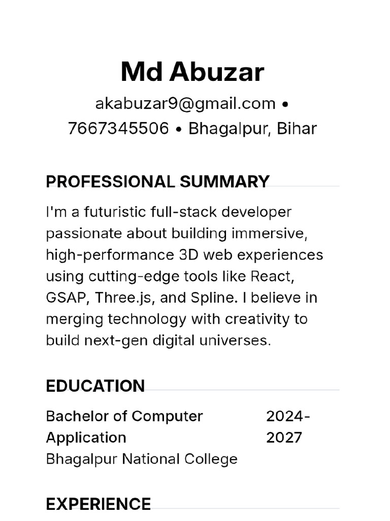 MD Abuzar Resume | PDF