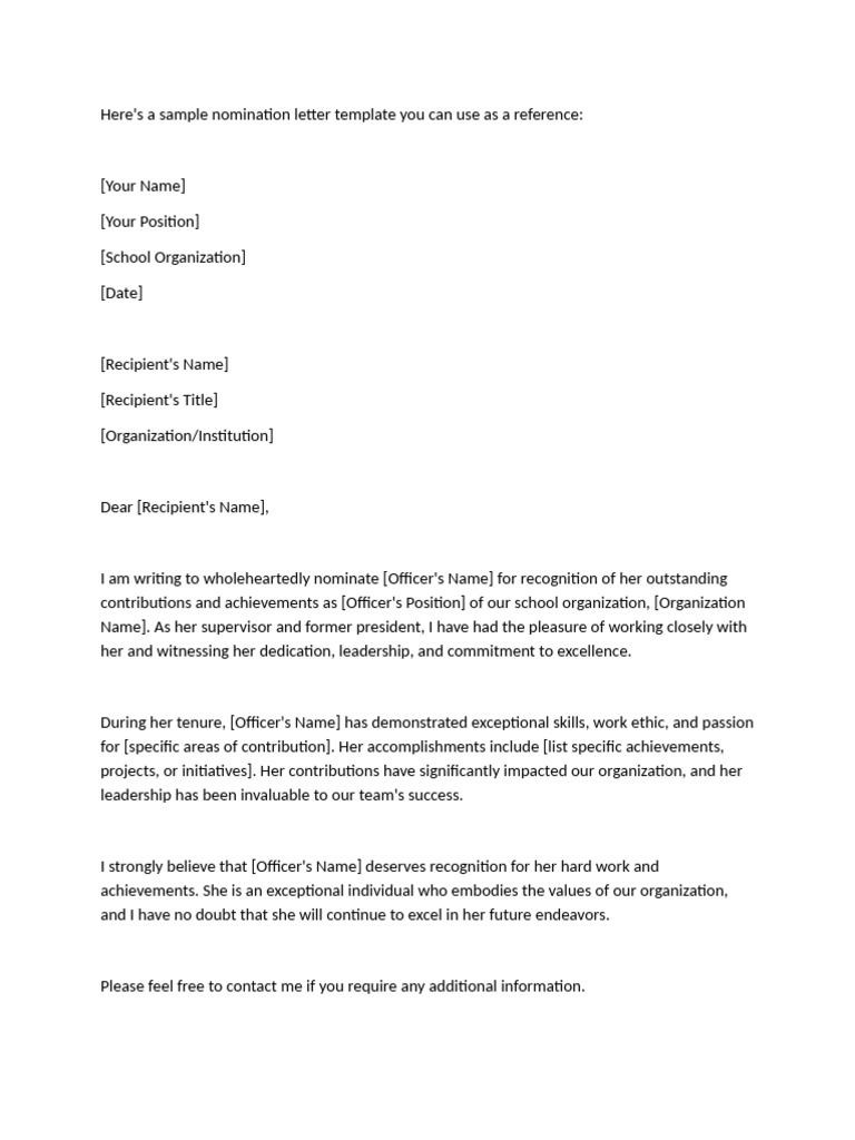 Nomination Letter Template for Officers | PDF