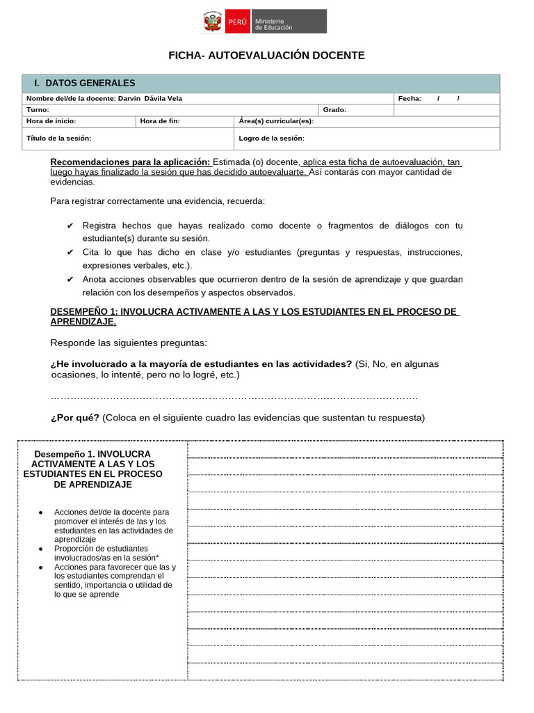 Ficha de Autoevaluación Docente | PDF | Enseñando | Creatividad