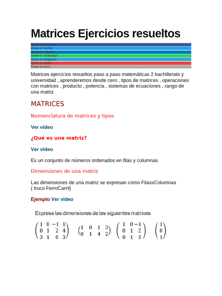 Matrices Ejercicios Resueltos | PDF | Matriz (Matemáticas) | Análisis matemático