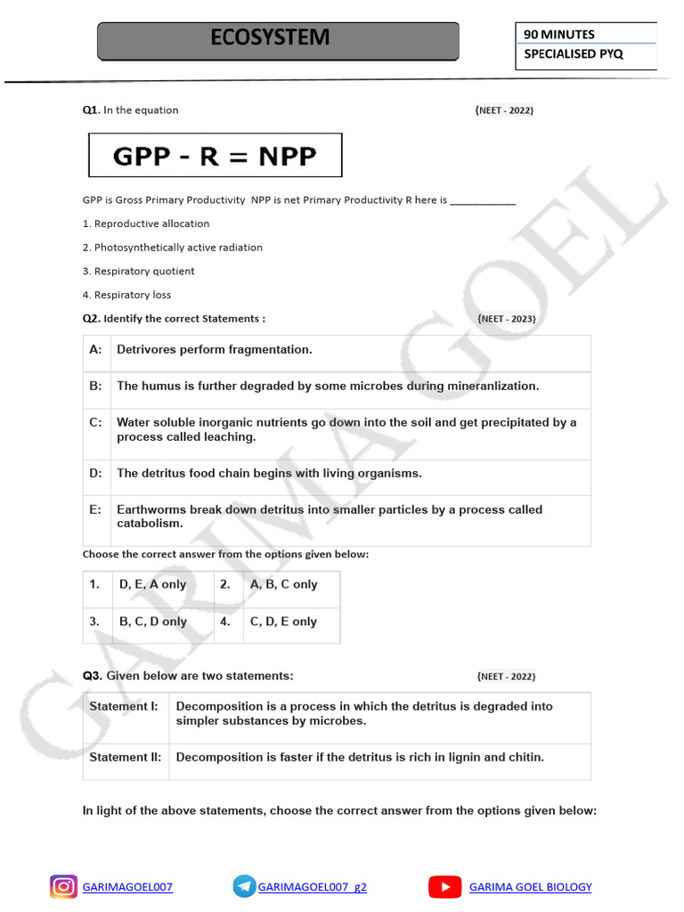 20 Years Speciliased Pyq - Garima Goel - Ecosystem | PDF | Primary Production | Ecosystem