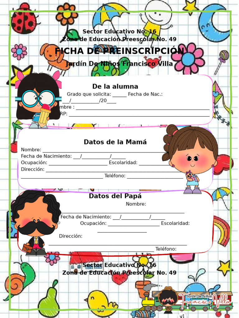 Ficha Preinscripción | PDF | Parentesco y descenso | Etapas educativas