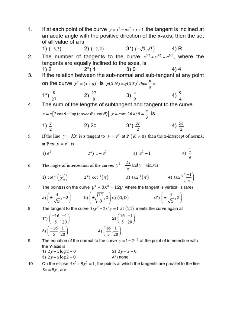 Tangents and Normals Mains and Adv | PDF | Tangent | Slope
