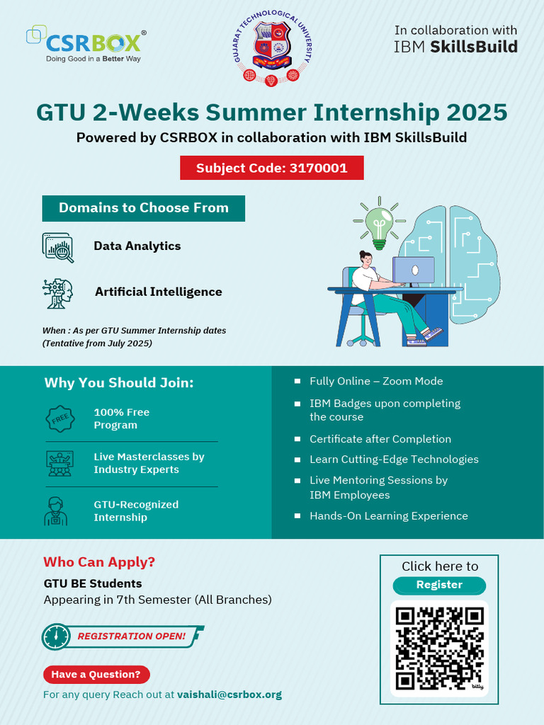 GTU 2 Weeks Summer Internship 2025 - Flyer | PDF