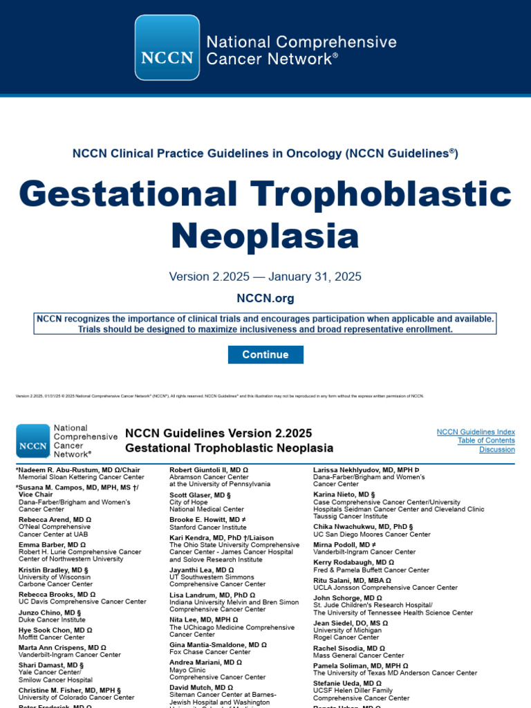 Gestational Trophoblastic Neoplasia: NCCN Clinical Practice Guidelines in Oncology (NCCN ...