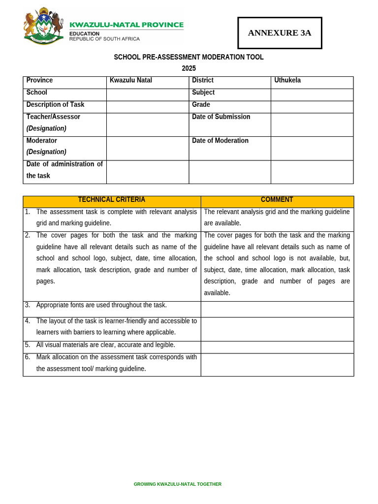 Final Pre-Assessment Moderation Tool | PDF | Cognition | Learning
