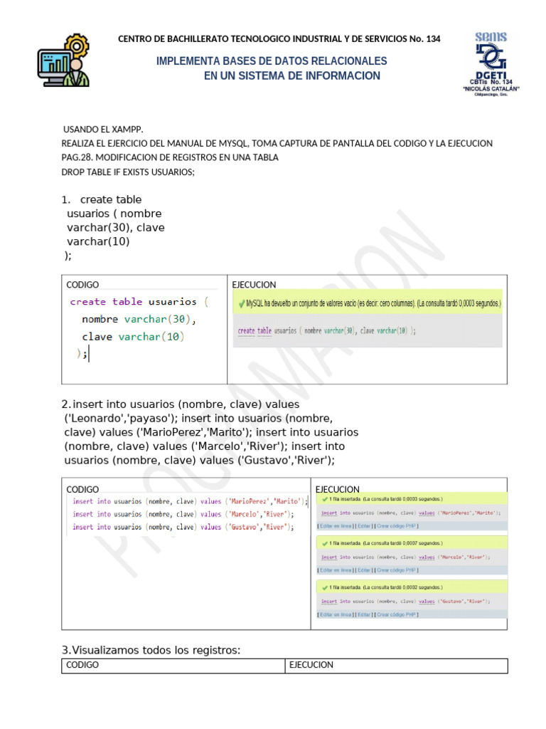 Unidad 2-Ejer 4 Con Xampp (1) | PDF | Base de datos relacional | Bases ...