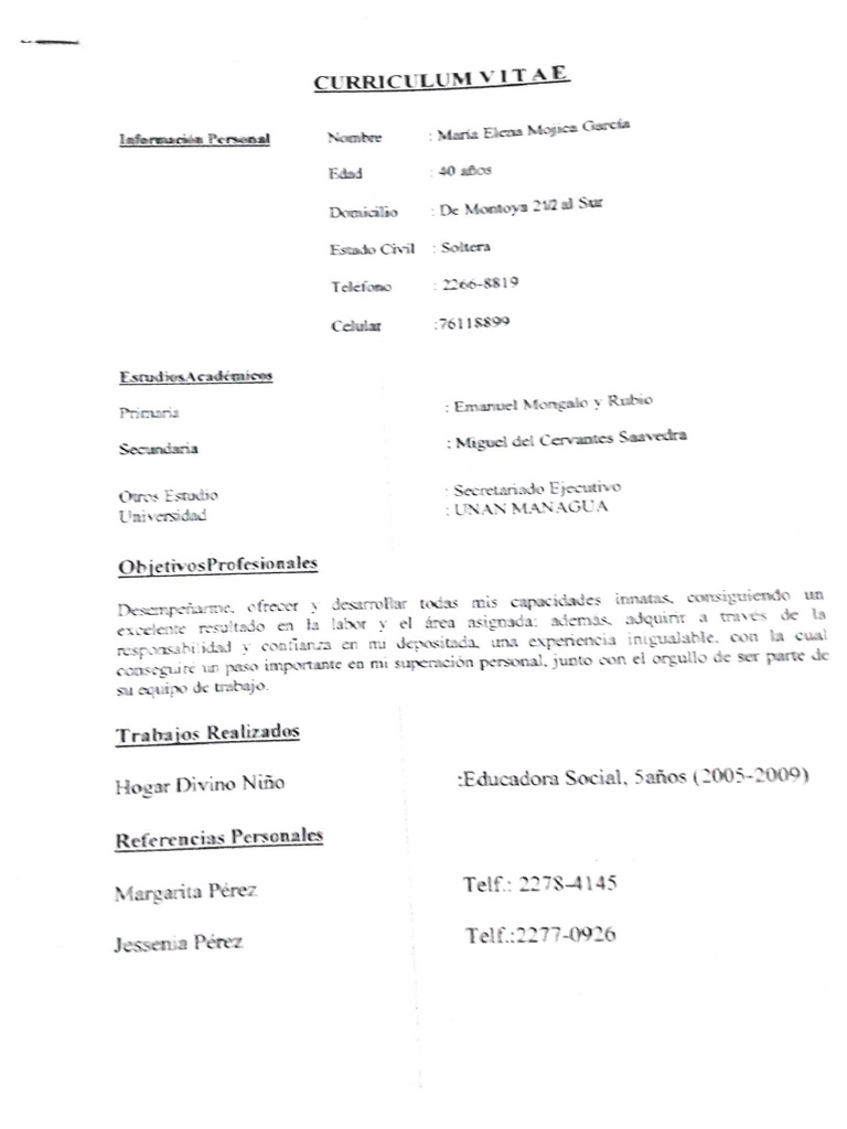 Curriculum de Maria Elena Mojica | PDF