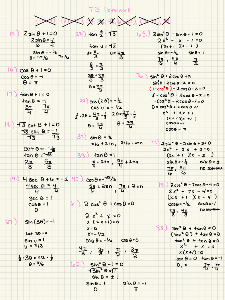 Trigonometric Equations Homework Solutions | PDF