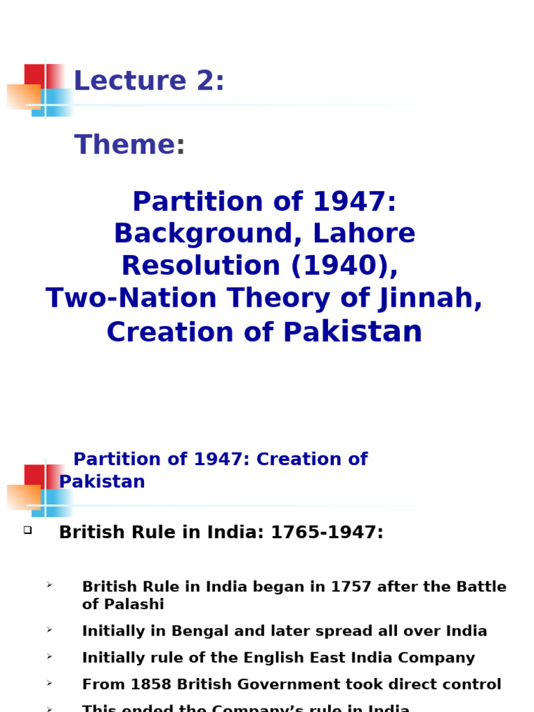 EWU. GEN 226. Lecture 2. Partition of 1947. Creation of Pakistan. Summer 2018 | PDF | Partition ...