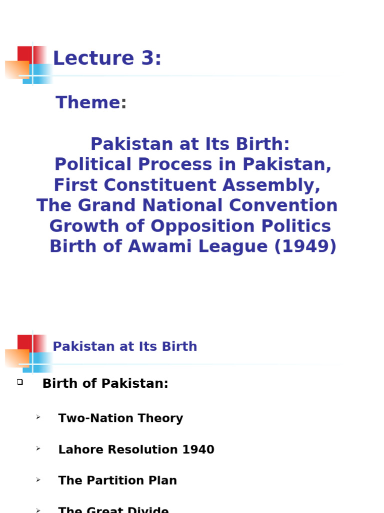 EWU. GEN 226. Lecture 3. Pakistan at Its Birth. Summer 2018 | PDF | Pakistan | Government