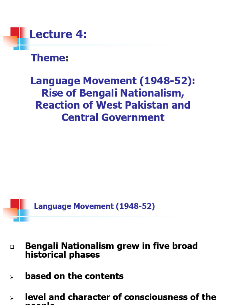 EWU. GEN 226. Lecture 4. Language Movement (1948-52) - Summer 2018 | PDF | Pakistan | South Asia
