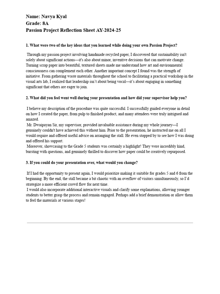 passion project reflection (1) | PDF