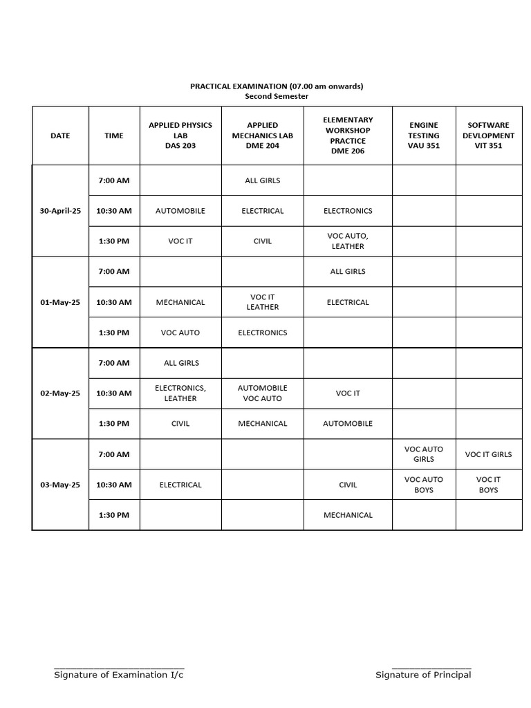Revised TC End Sem Time Table Even Sem 2024-25 | PDF | Engineering ...