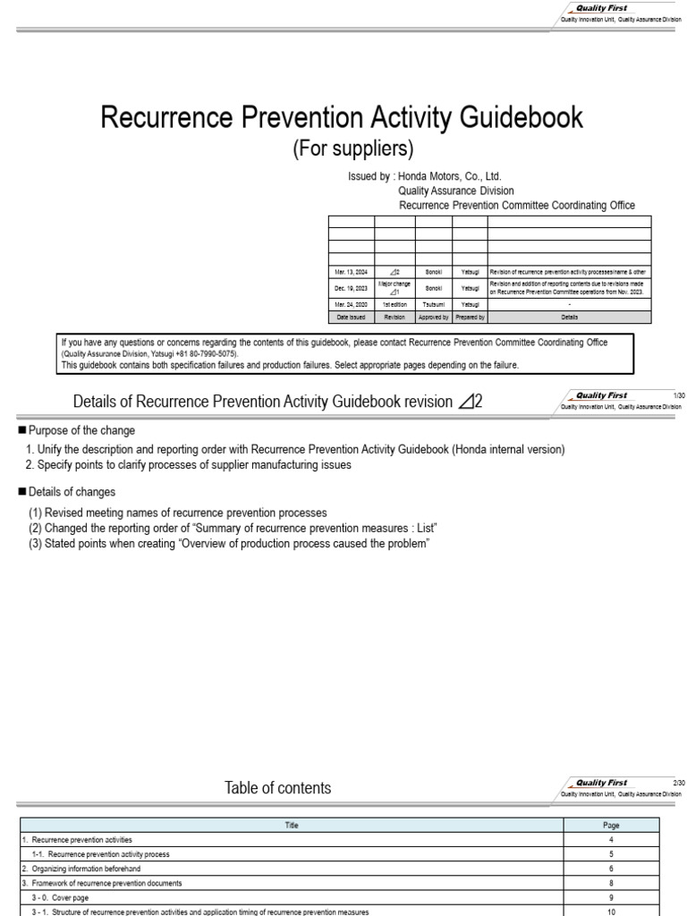 Recurrence_Prevention_Activity_Guidebook_Supplier | PDF