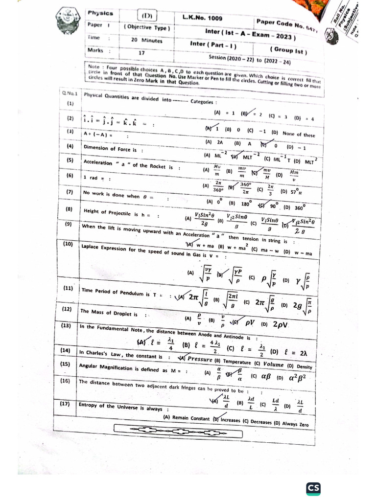 1st Year Phy Mcqs | PDF