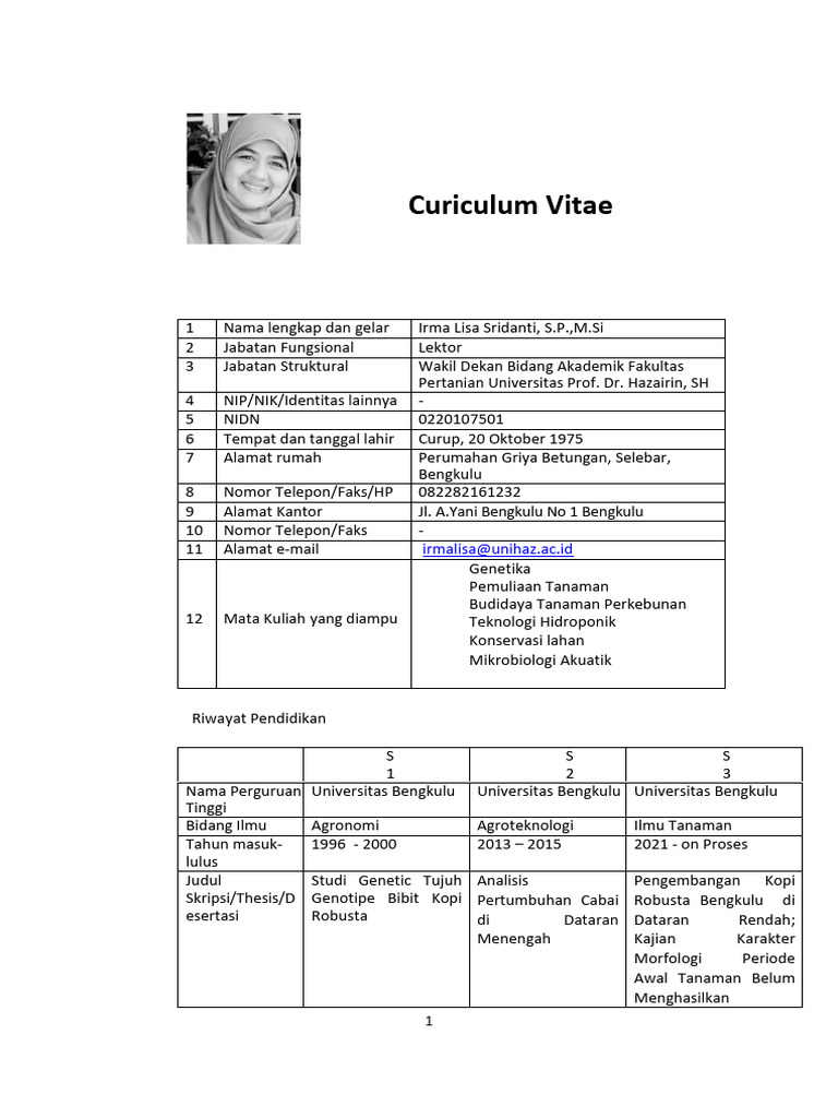 Daftar Riwayat Diri Irma | PDF