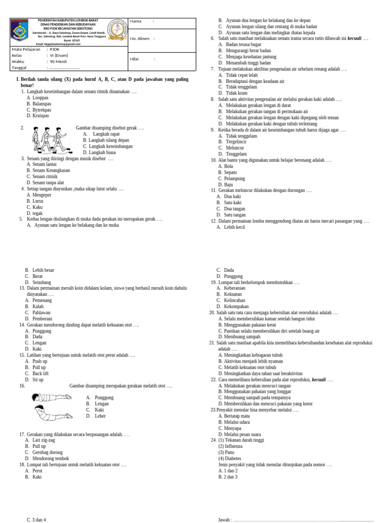 Naskah Soal ASAS Ganjil Pjok Kelas 6 | PDF