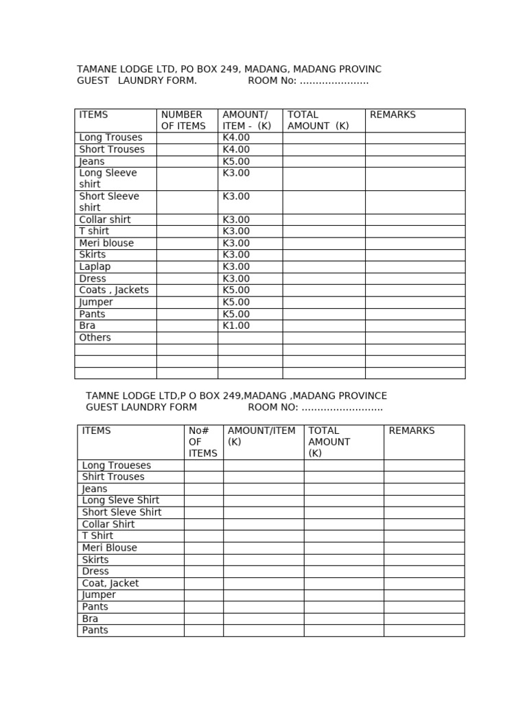 GUEST LAUNDRY FORM | PDF