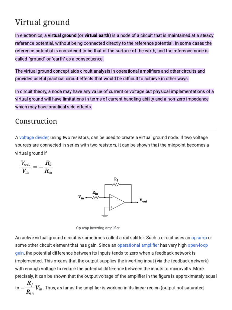 Virtual ground - Wikipedia | PDF | Operational Amplifier | Amplifier