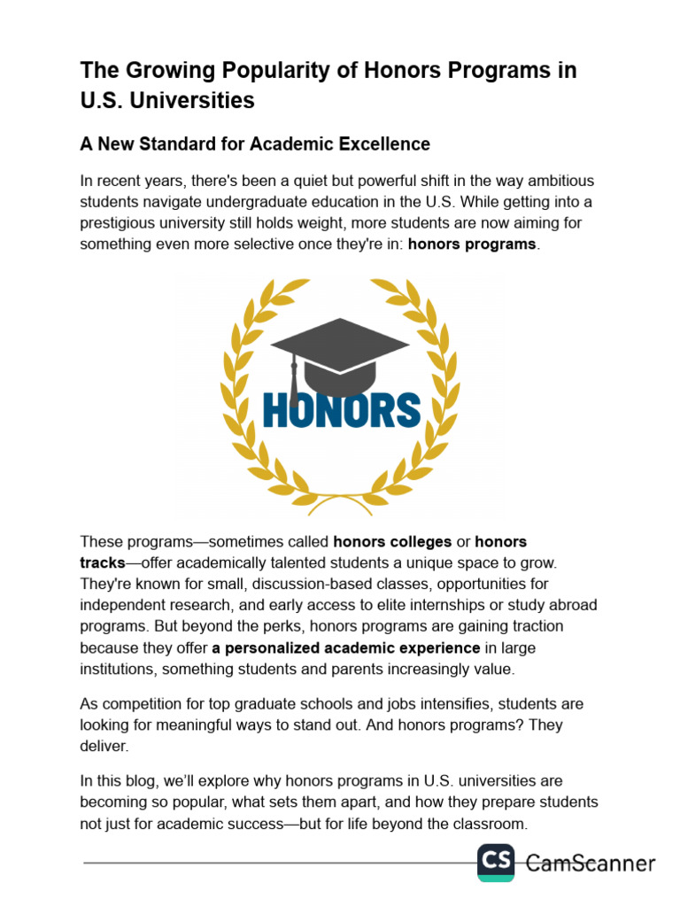 The Growing Popularity of Honors Programs | PDF | Mentorship | Curriculum