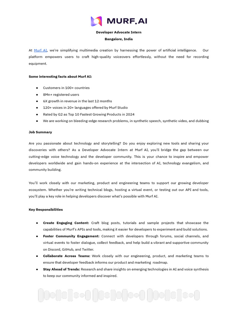 JD - Developer Advocate Intern - Murf AI | PDF | Artificial Intelligence | Intelligence (AI ...