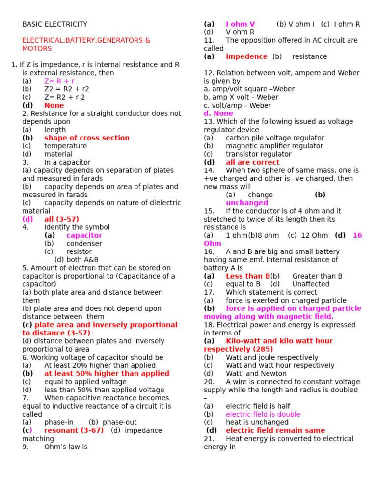 Basic Electricity Panda Sir | PDF | Electric Motor | Inductance