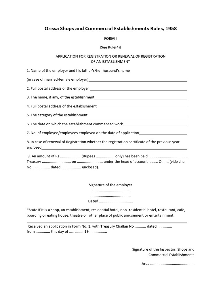 Orissa Shop Registration Application Form | PDF
