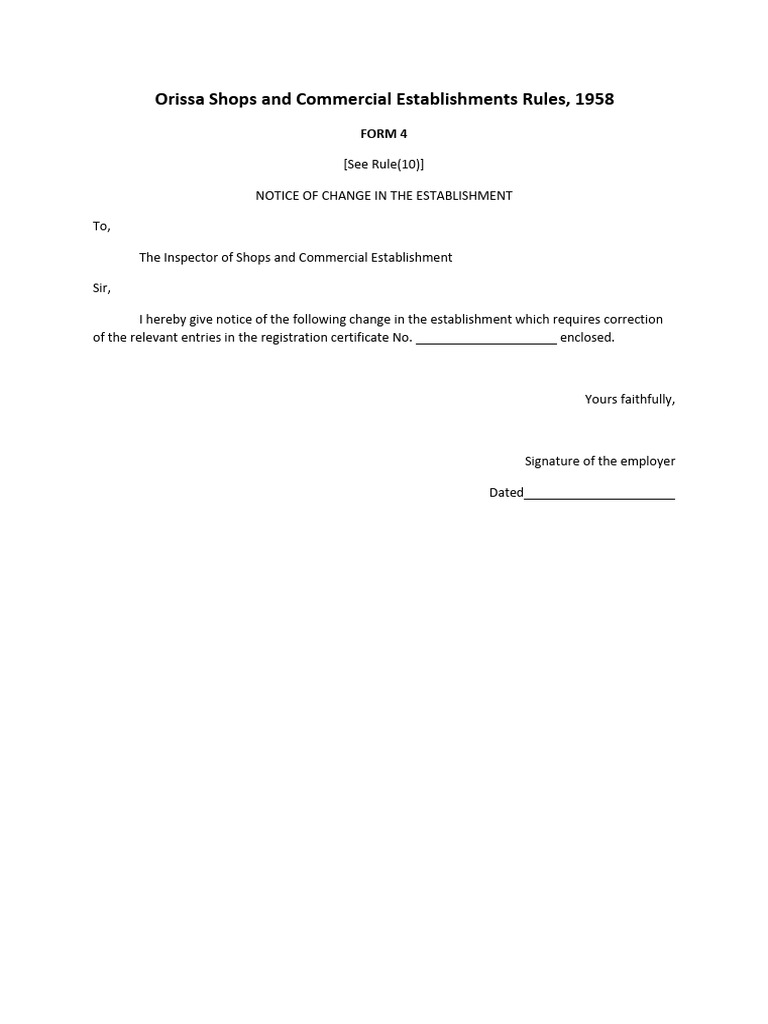 Form 4 - Notice of Change in The Establishment | PDF
