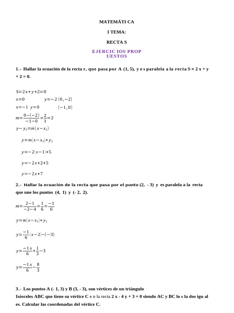 Guía Ejercicios Recta Completar | PDF | Matemática Elemental | Geometría del plano euclidiano
