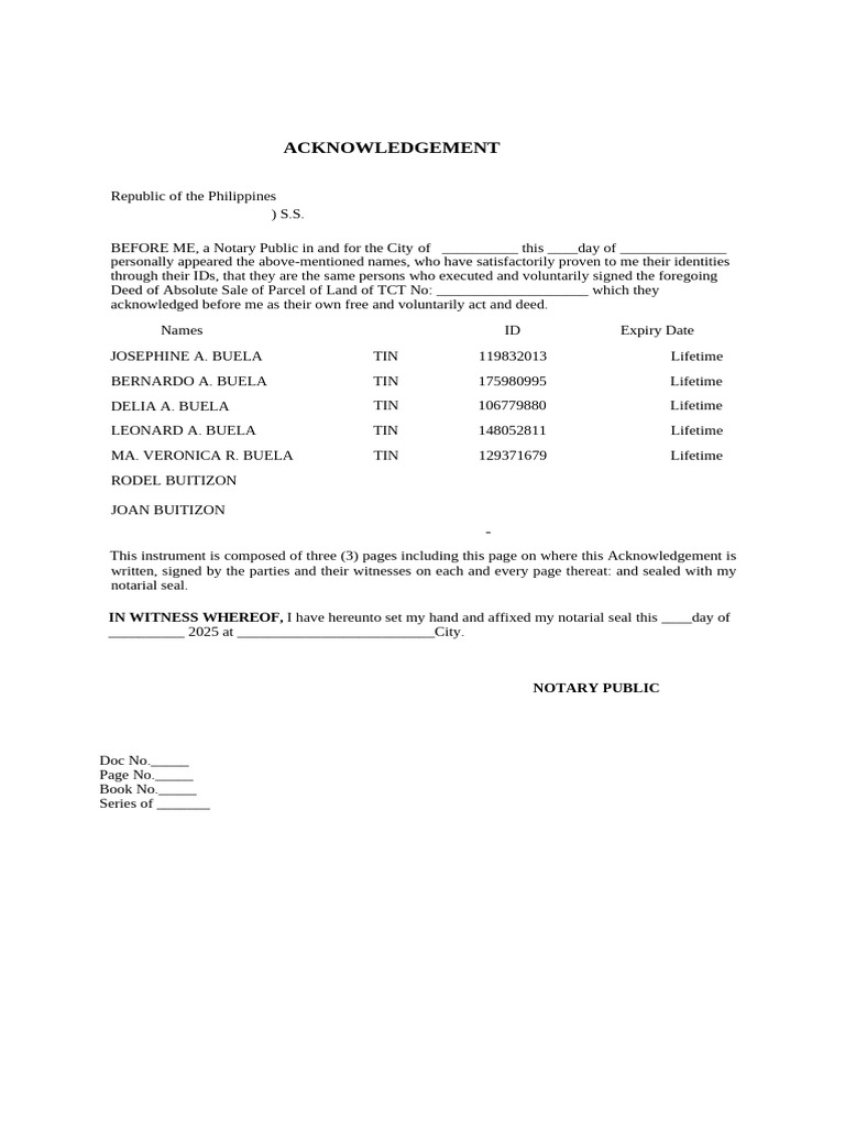 Acknowledgment of Deed of Sale | PDF