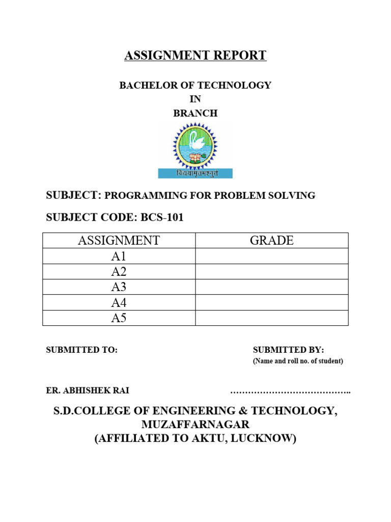 Assignment Report: Assignment Grade A1 A2 A3 A4 A5 | PDF